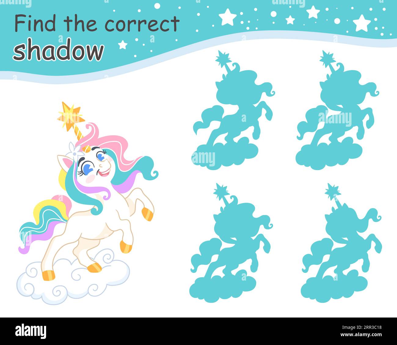 Find the correct shadow. Cute magic happy unicorn and shadows ...