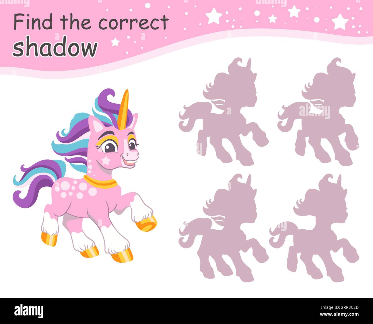 Find the correct shadow. Cute unicorn and pink shadows. Educational ...