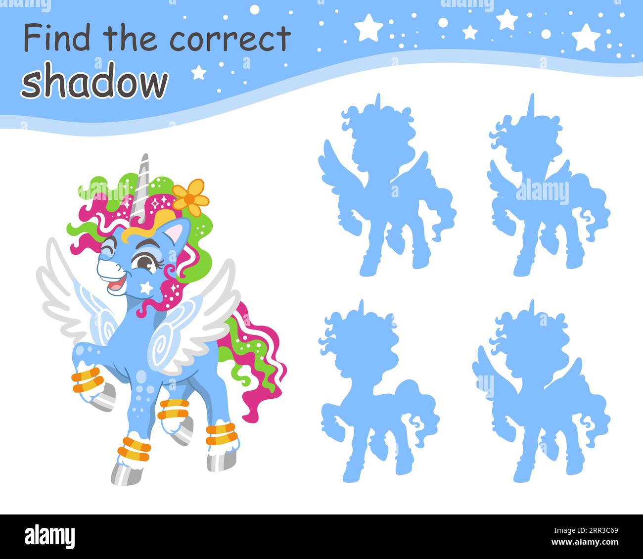 Find the correct shadow. Cute curly unicorn and blue shadows ...
