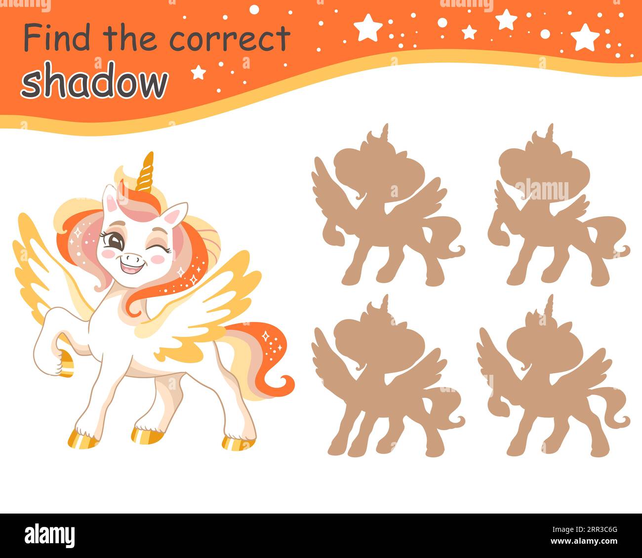 Find the correct shadow. Cute unicorn and brown shadows. Educational ...