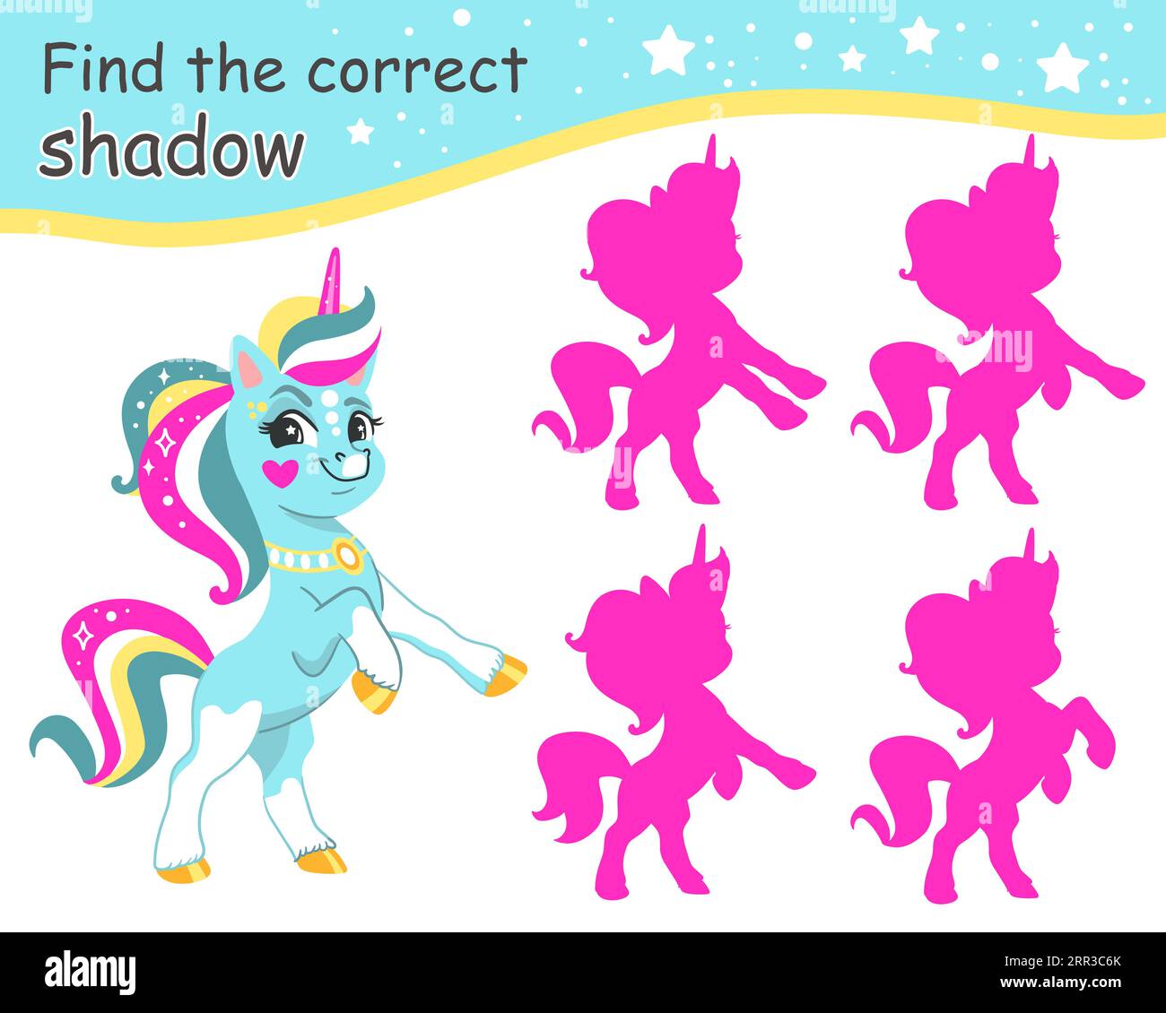 Find the correct shadow. Cute unicorn and pink shadows. Educational ...