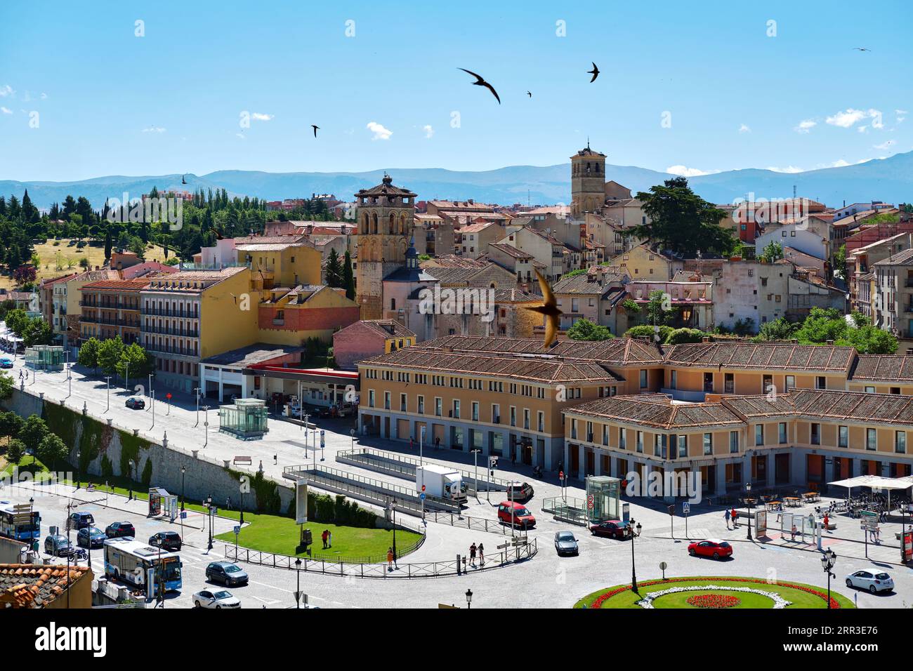Aerial view Segovia cityscape with medieval ancient architecture on ...