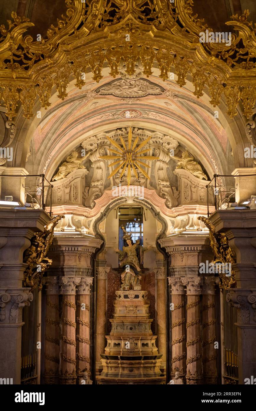 Porto, Portugal, Clerigos Church and Tower. Intricacy of decorations in ...