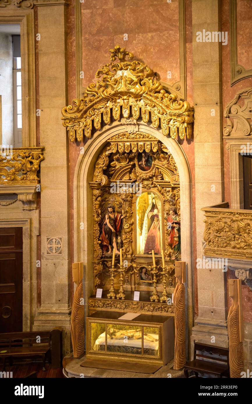 Porto, Portugal, Clerigos Church and Tower. A religious saint altar in ...