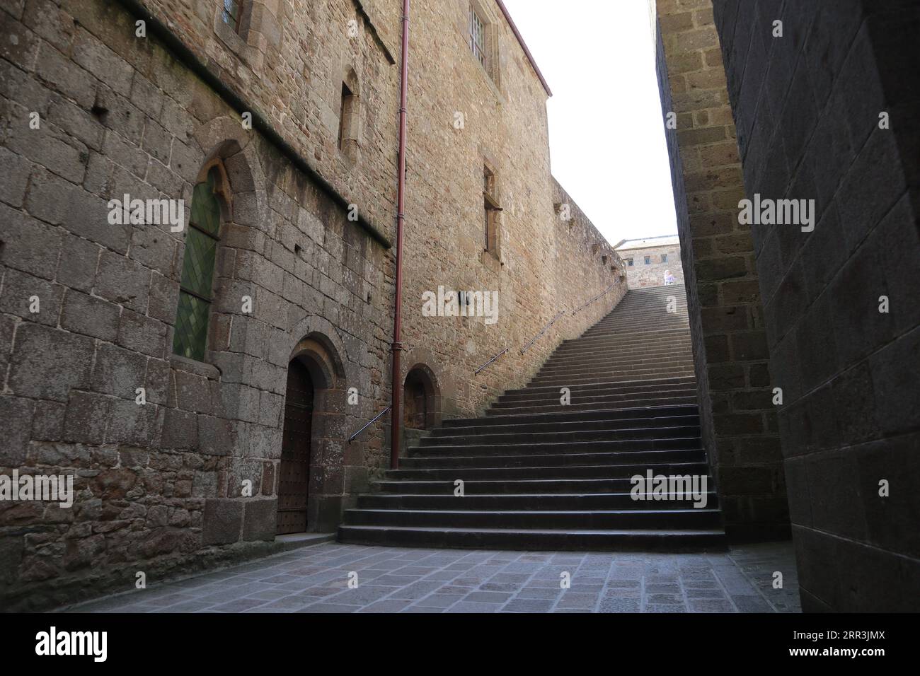 Walkway outside the monastery (abbey) of Mont Saint-Michel in France ...