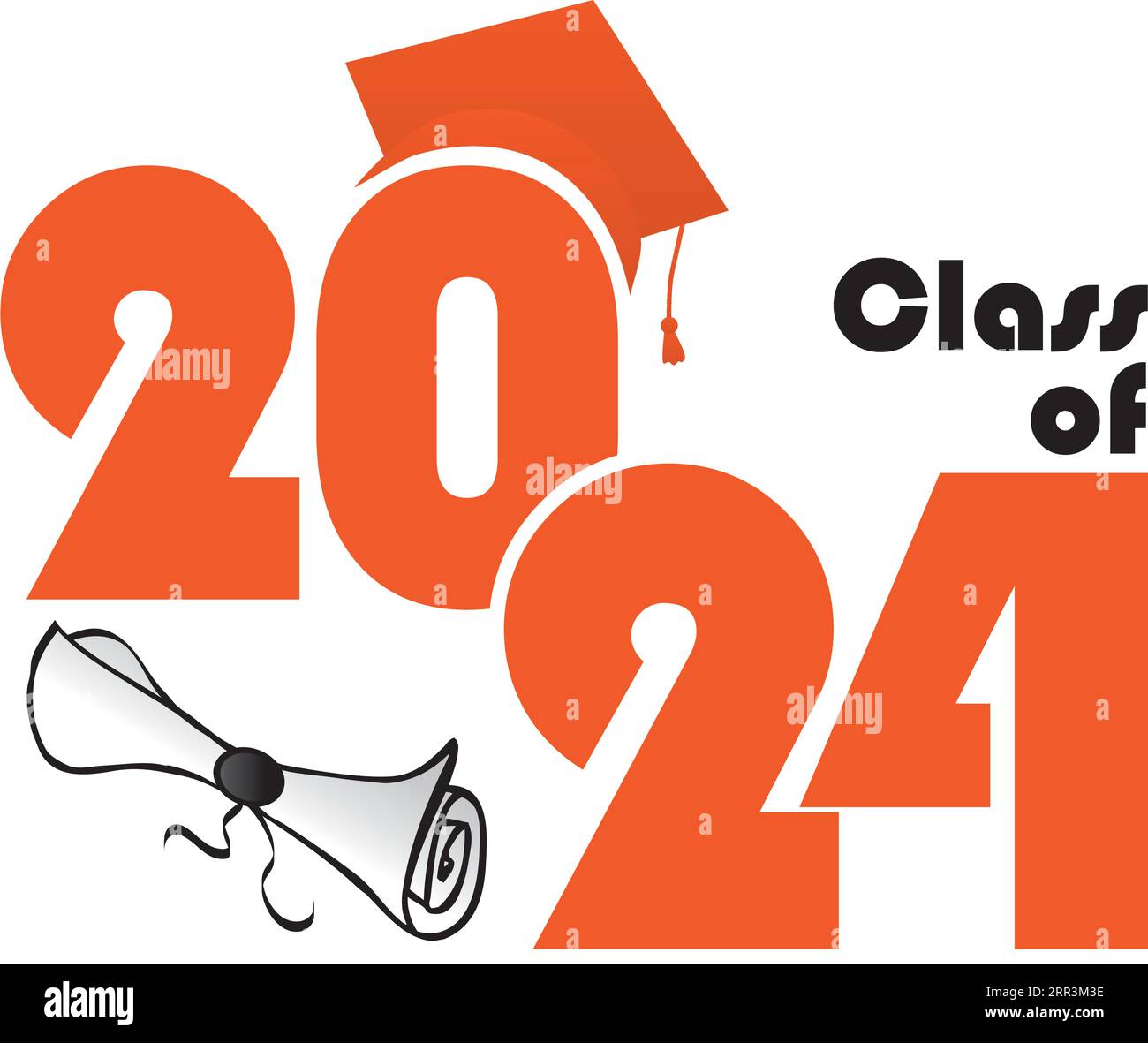 orange Class of 2024 with diploma and hat stacked Stock Vector Image ...