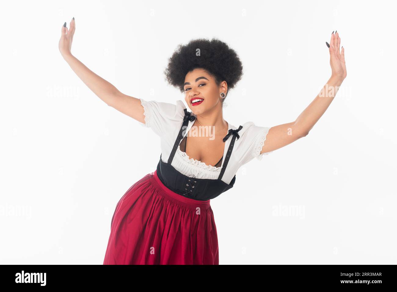 lively african american waitress in traditional bavarian costume ...