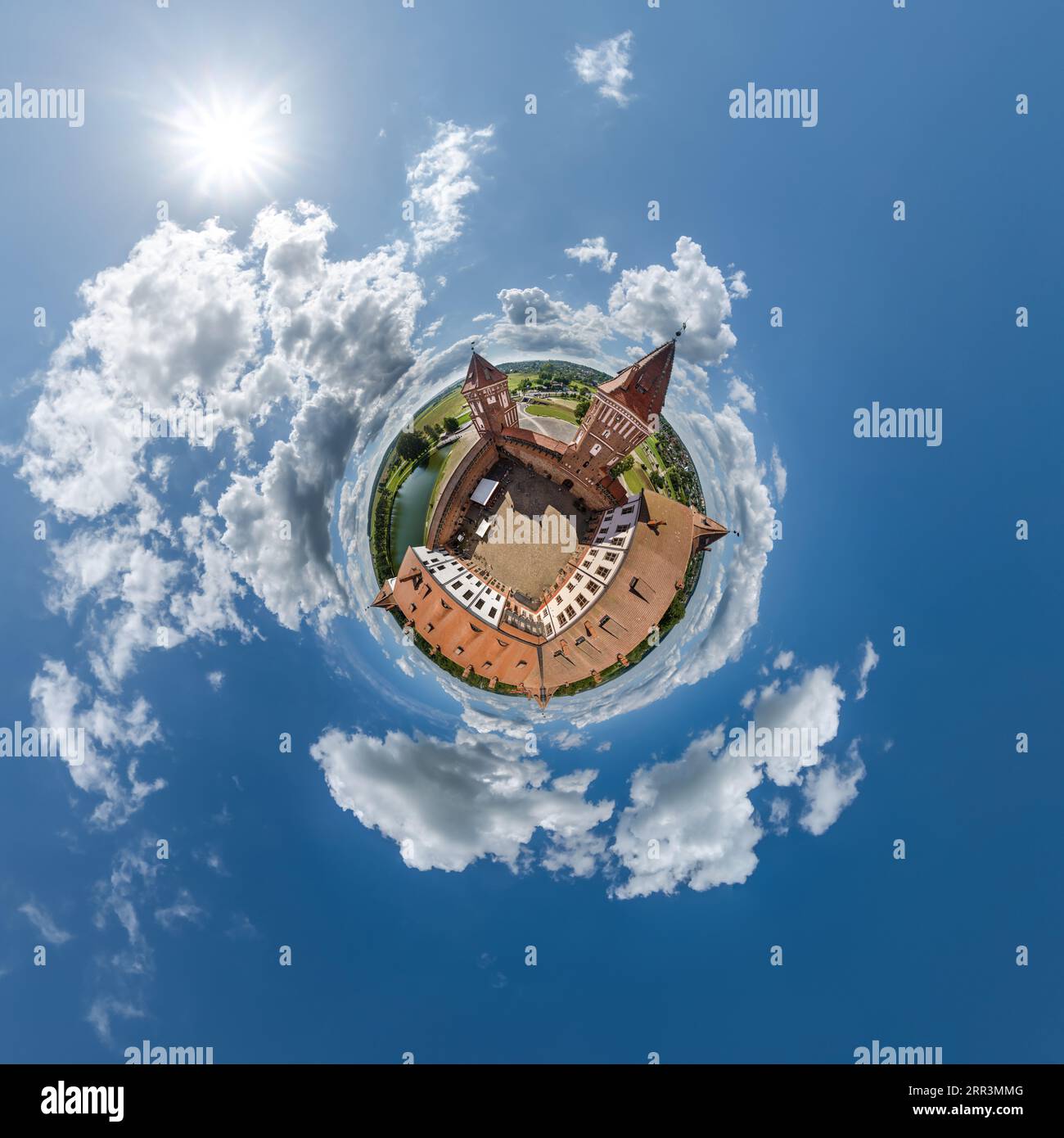 tiny planet and spherical aerial 360 panorama view on street ancient ...