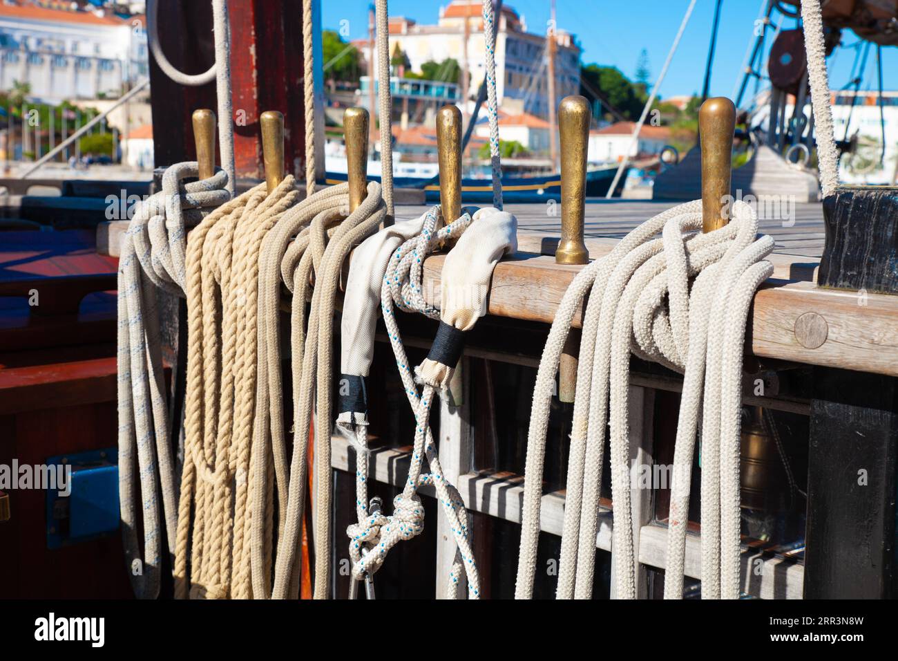 Ship's ropes. Rigging on an old sailboat Stock Photo - Alamy