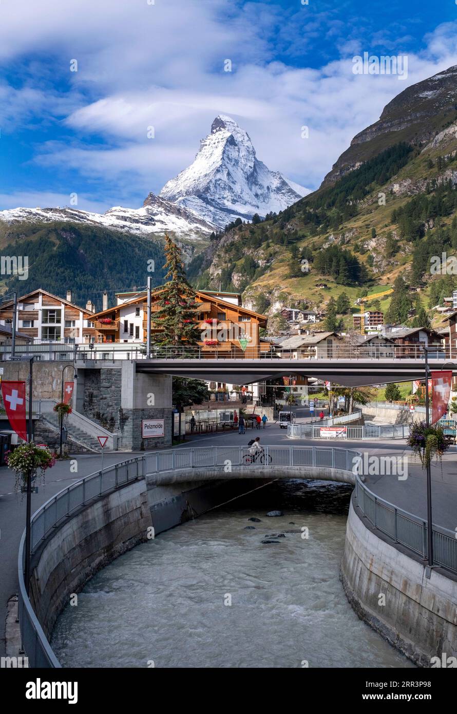View of the River Vispa and Matterhorn mountain from Zermatt, Canton of ...