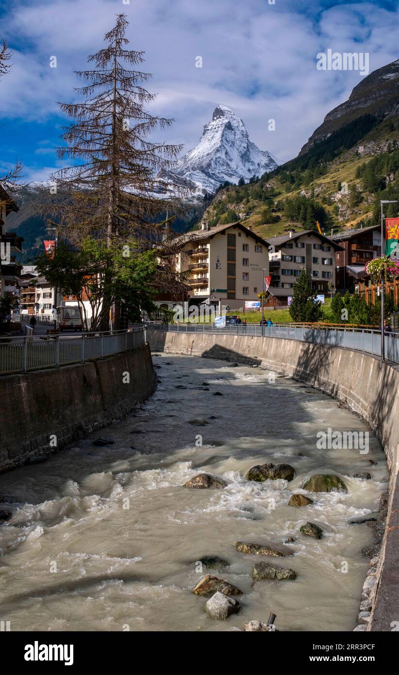 View of the River Vispa and Matterhorn mountain from Zermatt, Canton of ...