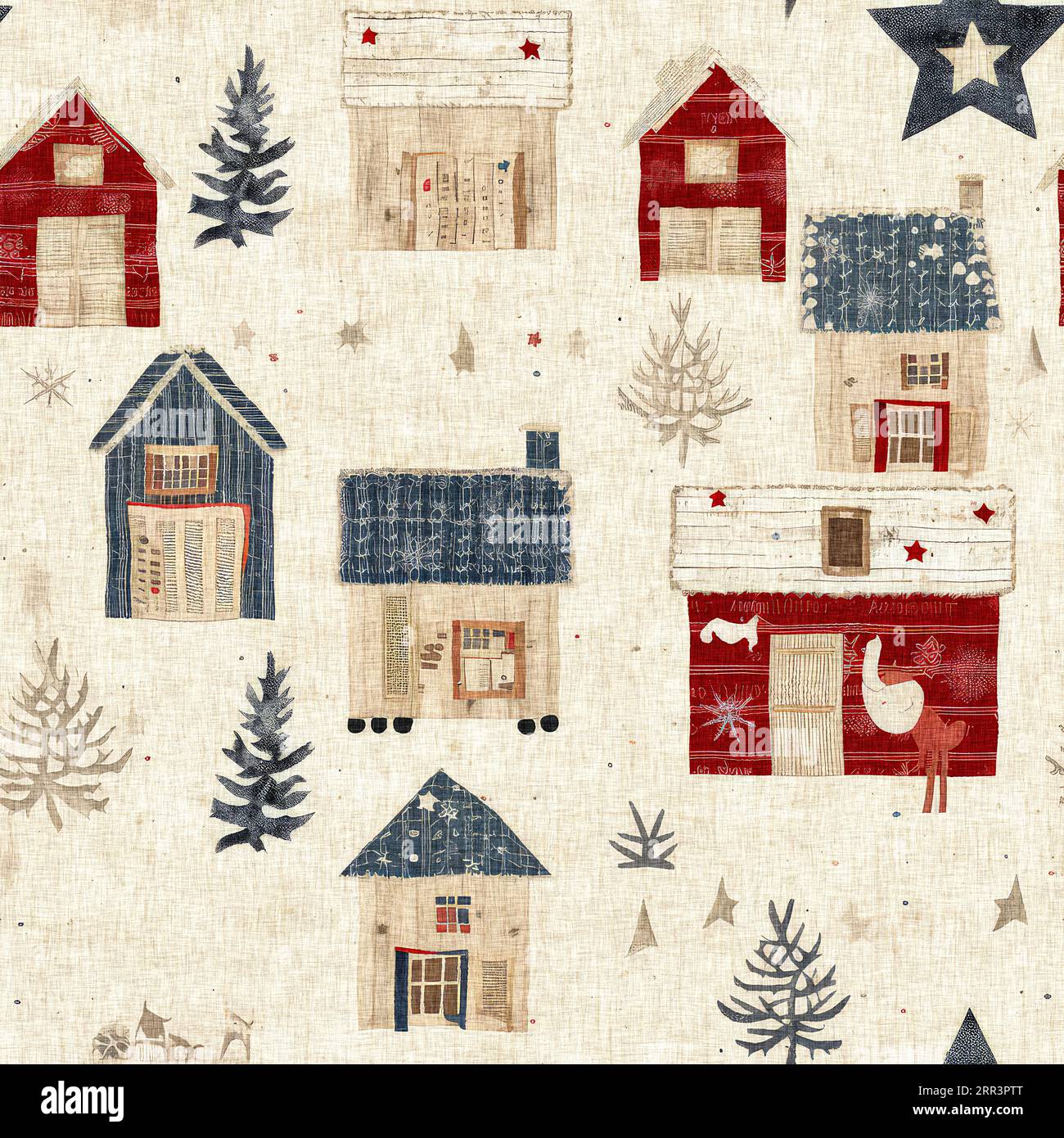 Rustic country christmas cottage with primitive hand sewing fabric ...