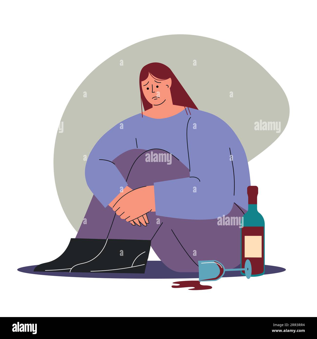 Alcoholism problem vector illustration. Woman with substance abuse ...