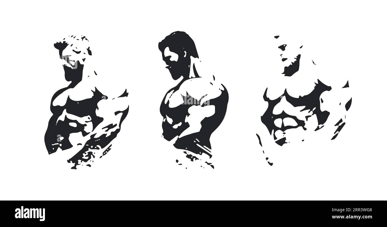 Bold muscular silhouettes - monochromatic character design. Strong ...