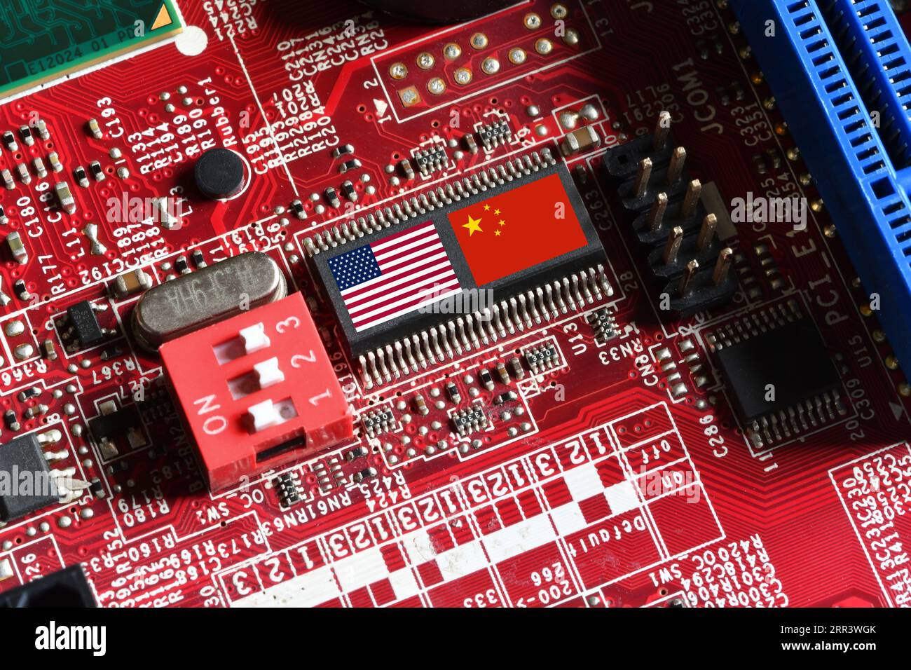 Flag of the Republic of China and the United States on microchip of a ...