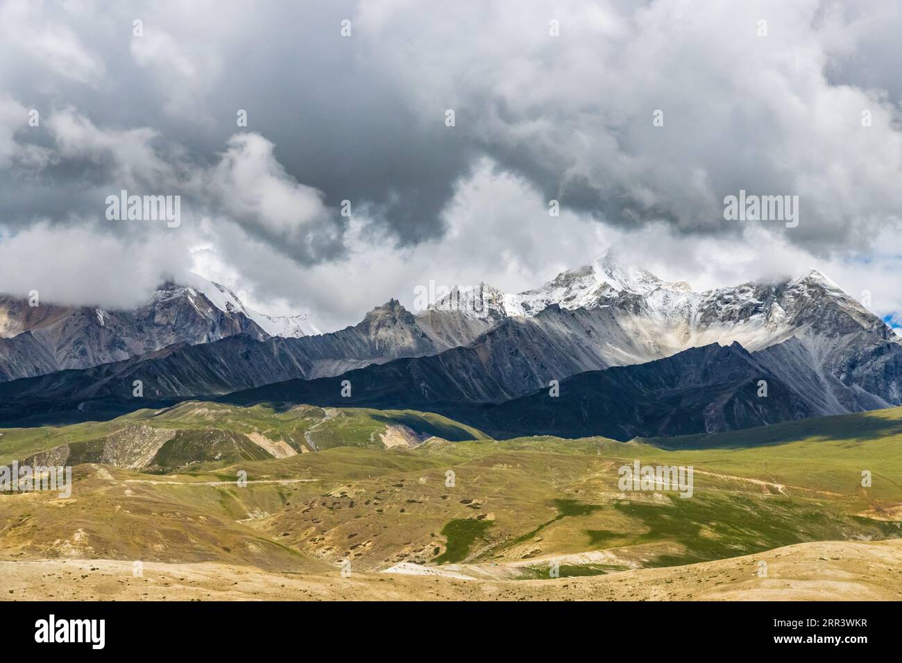 Dark Clouds HImalayan Mountains and Road to Korala Border between Tibet ...