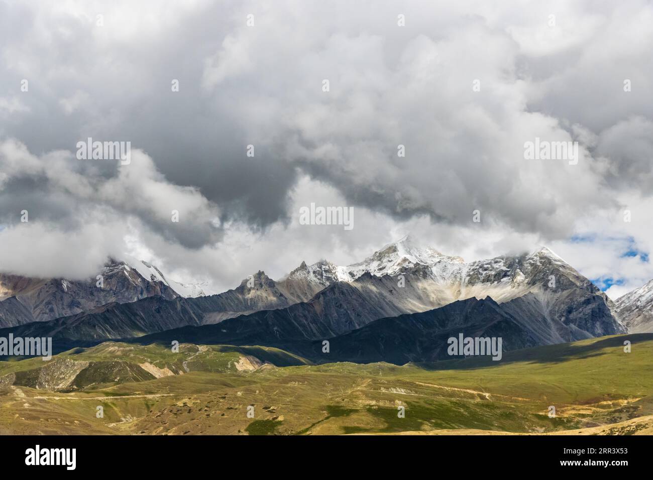 Dark Clouds HImalayan Mountains and Road to Korala Border between Tibet ...