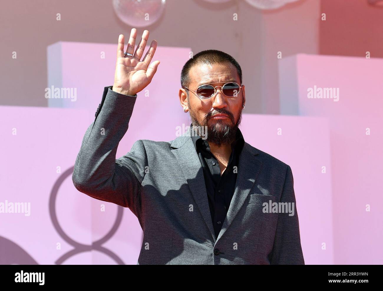 Venice, Italy. 6th Sep, 2023. Actor Jinpa poses on the red carpet for the premiere of the film ...