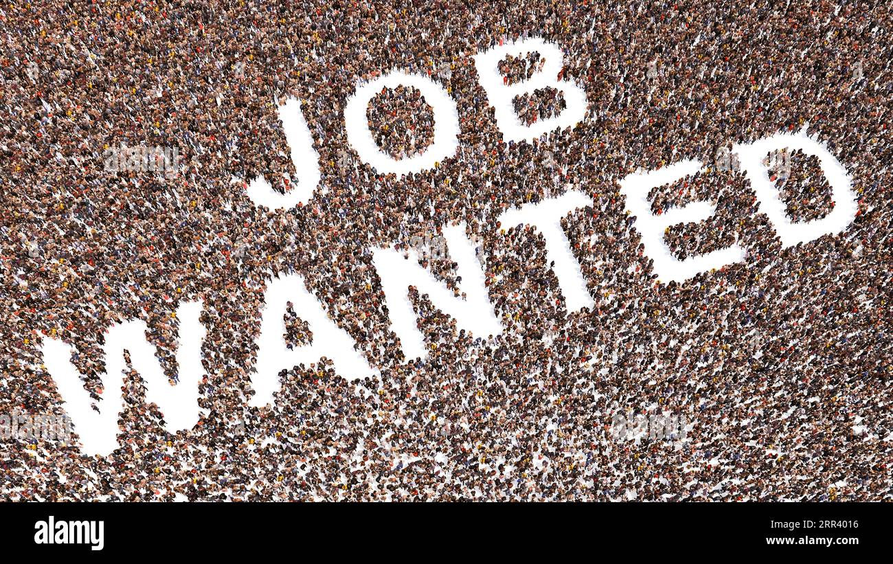 Concept conceptual large community of people forming JOB WANTED message ...