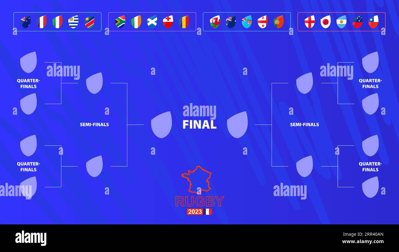 Rugby tournament bracket with flags of groups participants. Rugby ...