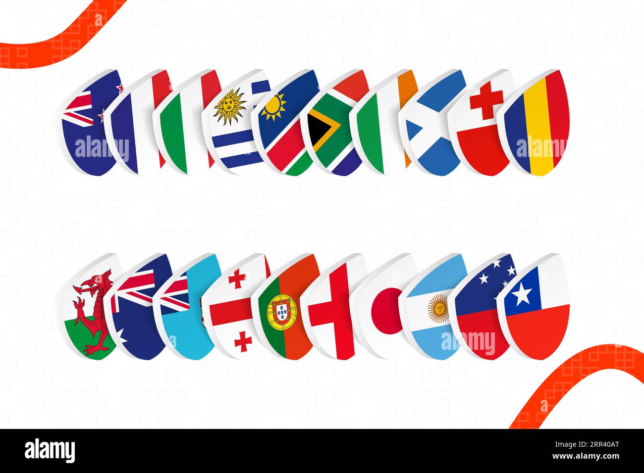 Flags of participant in international rugby tournament, all flags icon ...