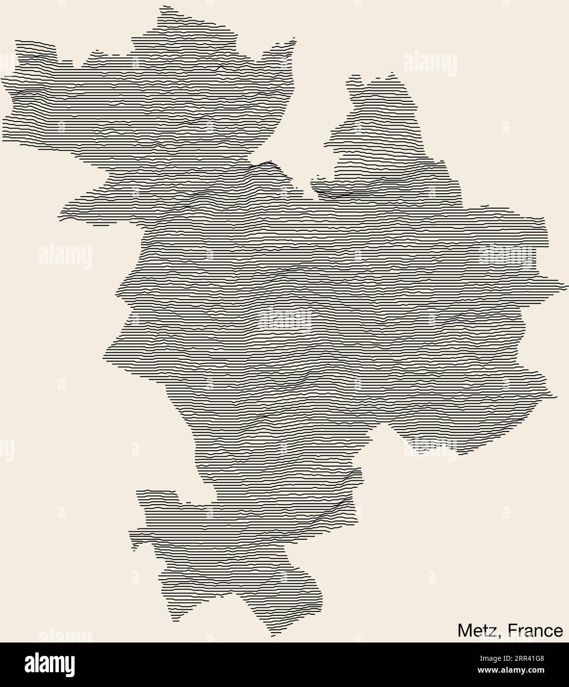 Topographic relief map of the city of METZ, FRANCE with solid contour ...