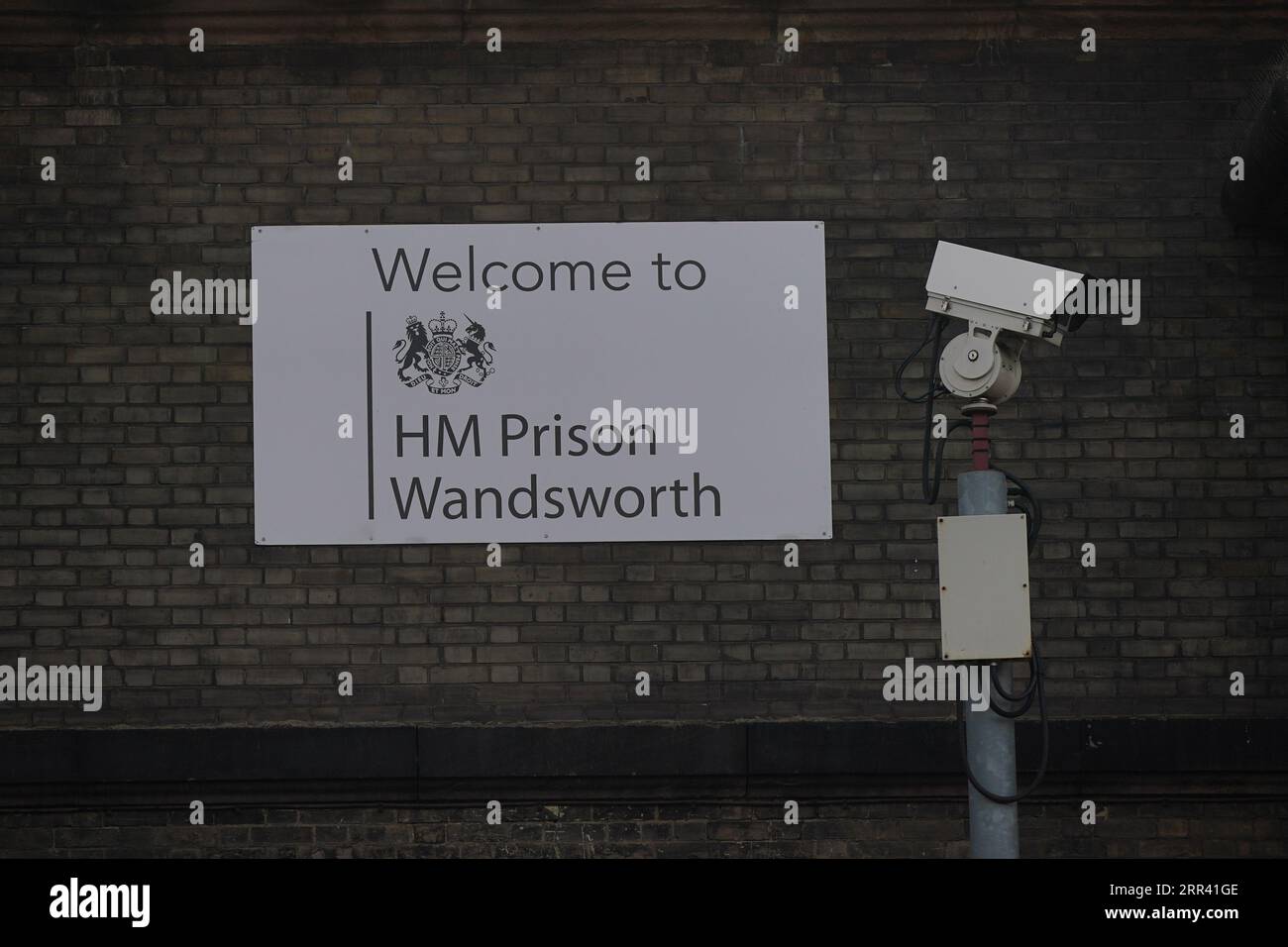 A general view of signage and security cameras at HMP Wandsworth in ...