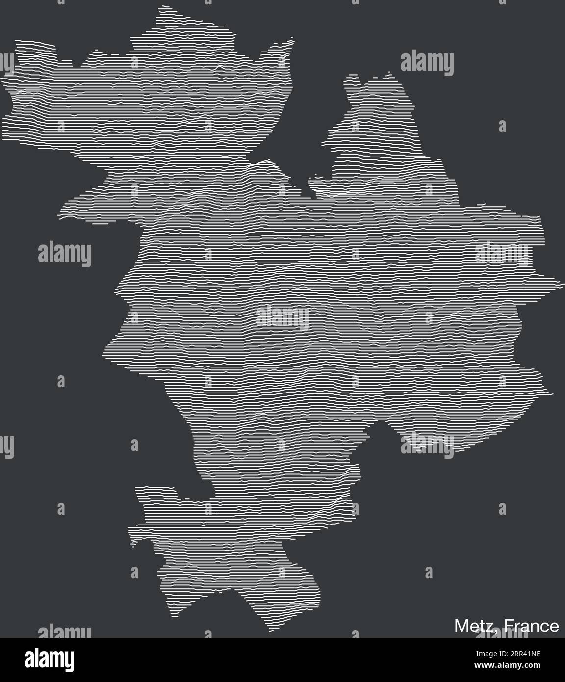 Topographic relief map of the city of METZ, FRANCE with solid contour ...