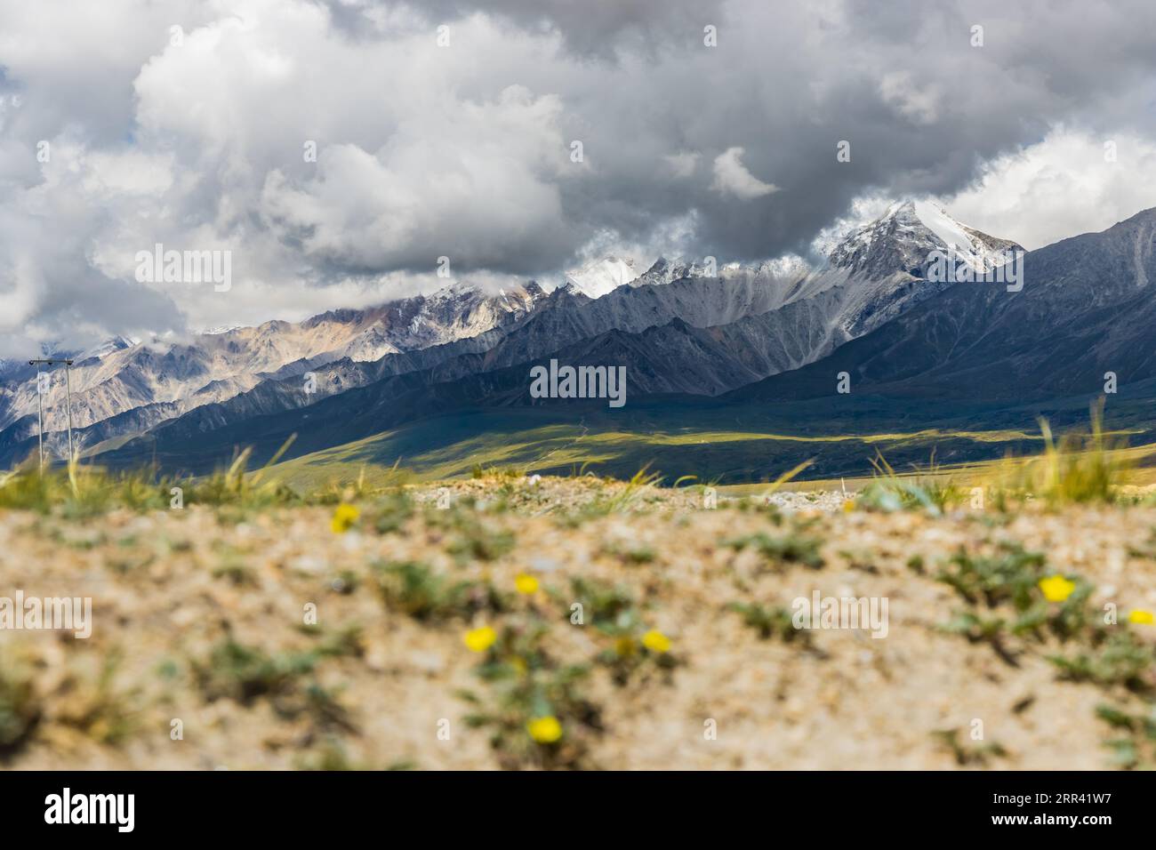 Dark Clouds HImalayan Mountains and Road to Korala Border between Tibet ...