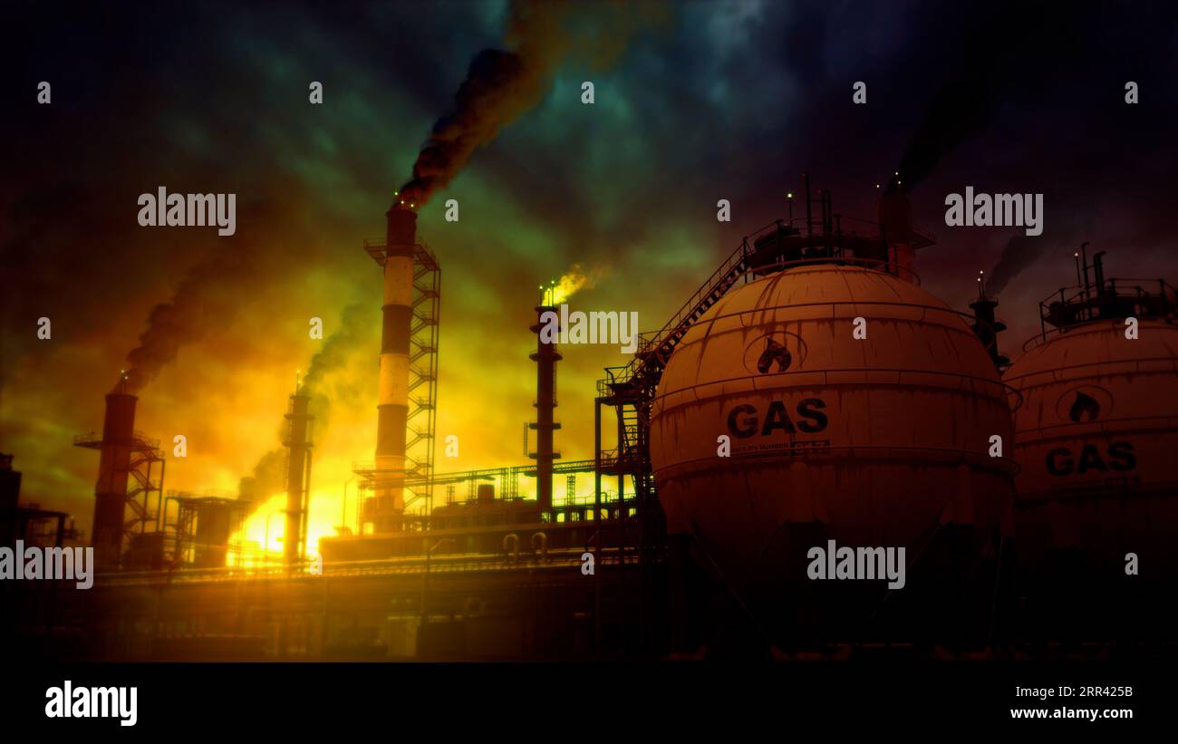 gas or LNG storage tanks on refinery plant or processing plant, fictive ...