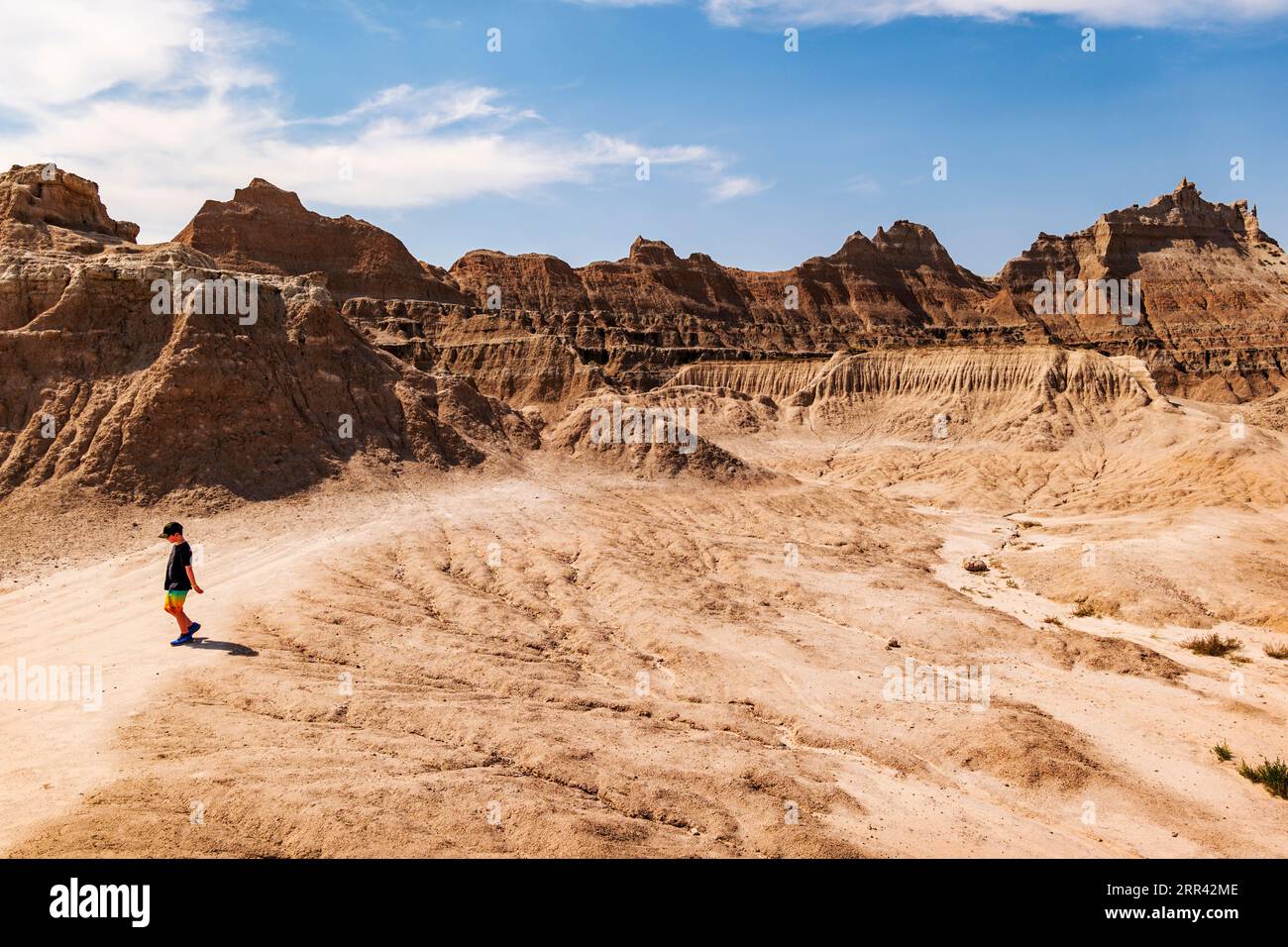 Tourists visit Badlands National Park; Fossil Exhibit Trail; South ...
