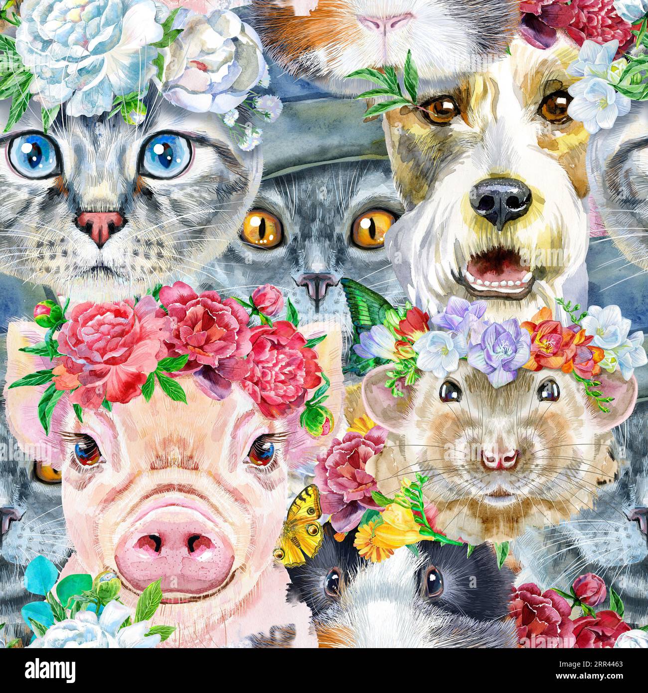 Pets border. Hand painted watercolour drawing, isolate clip art on ...