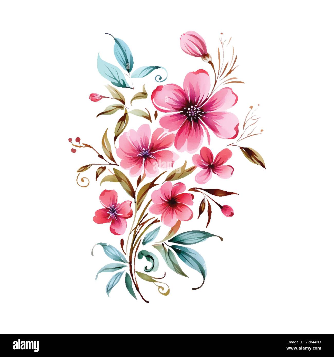 Watercolor pink wild flowers. Isolated and editable vector clipart ...