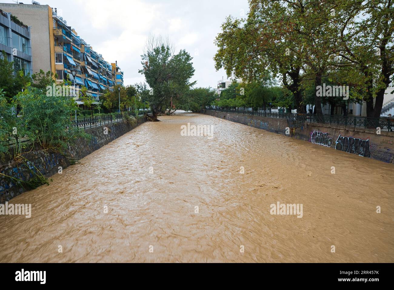 climate change, disaster from a storm, flooding of the Krausidon river ...