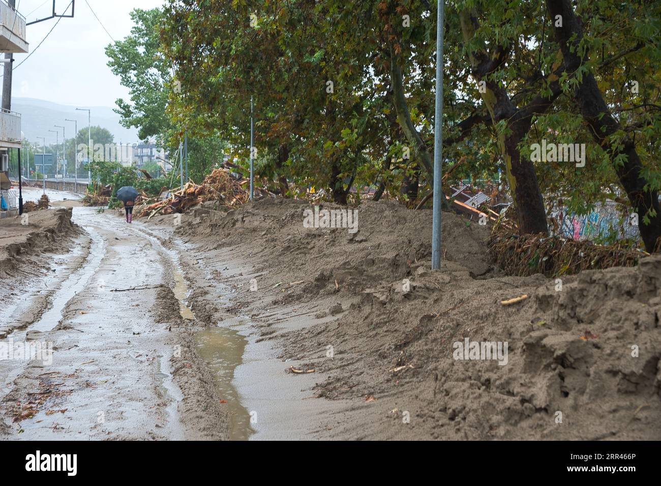 climate change, disaster from a storm, flooding of the Krausidon river ...