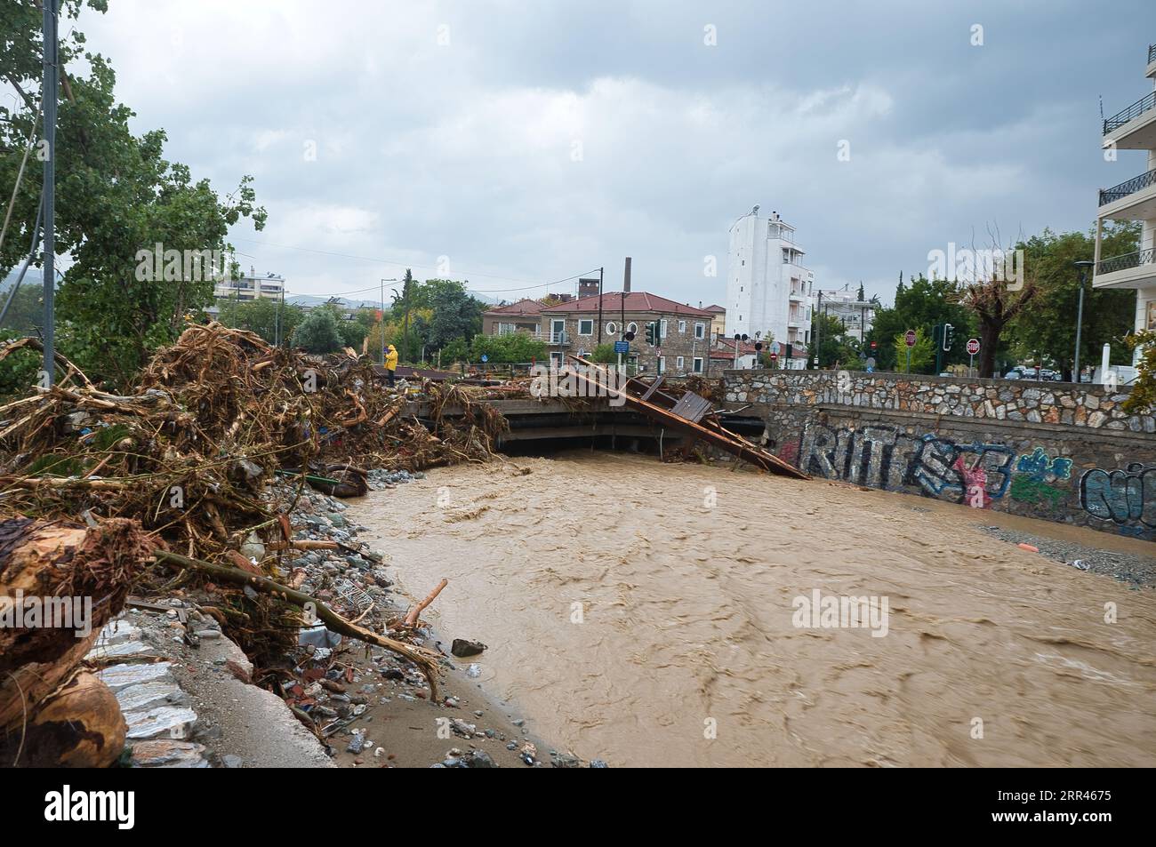 climate change, disaster from a storm, flooding of the Krausidon river ...