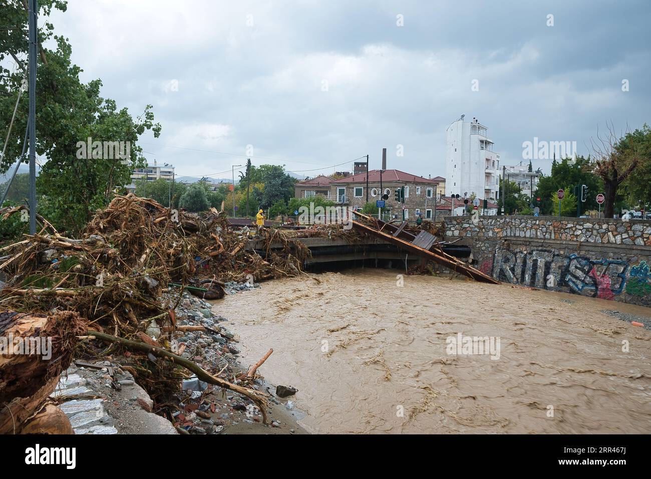 climate change, disaster from a storm, flooding of the Krausidon river ...