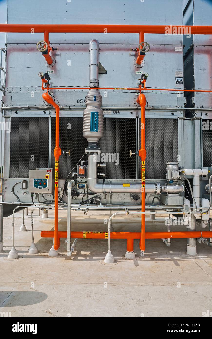 Commercial refrigeration condenser at a cold-storage facility, with a ...