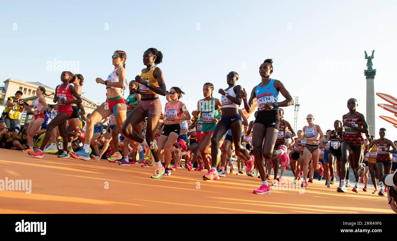 Nazret Weldu of Eritrea competing in the women’s marathon on day 8 of ...