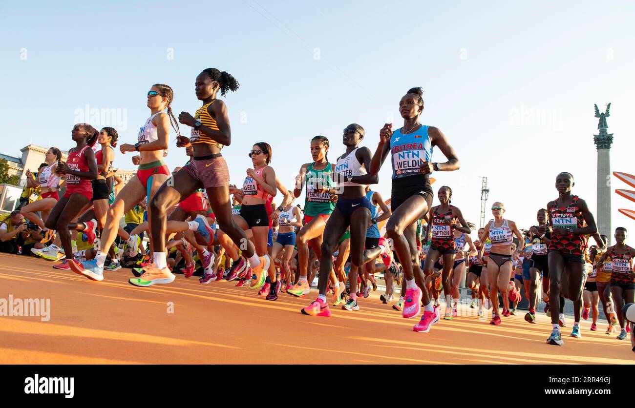 Nazret Weldu of Eritrea competing in the women’s marathon on day 8 of ...