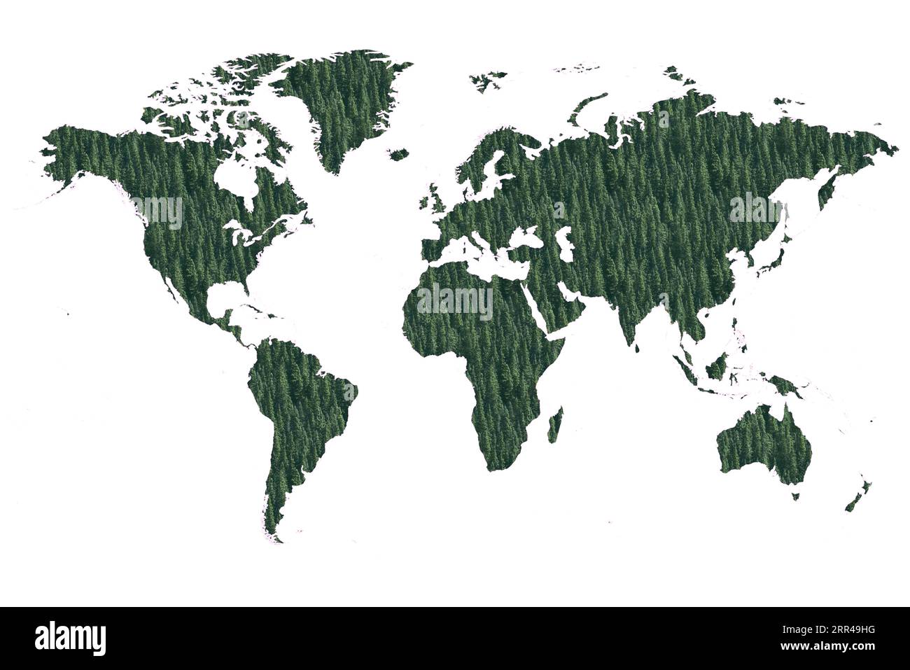 World map made up of various detailed trees on solid white background ...