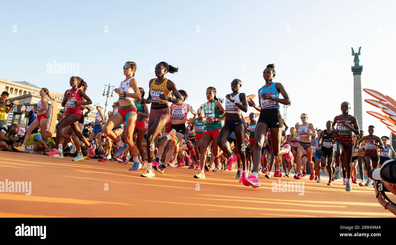 Nazret Weldu of Eritrea competing in the women’s marathon on day 8 of ...