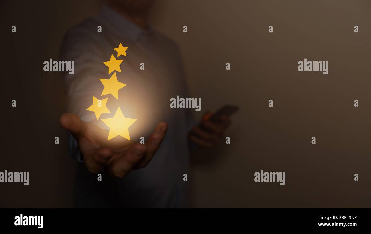 Customer evaluation feedback. men in suit Giving Positive Review for ...