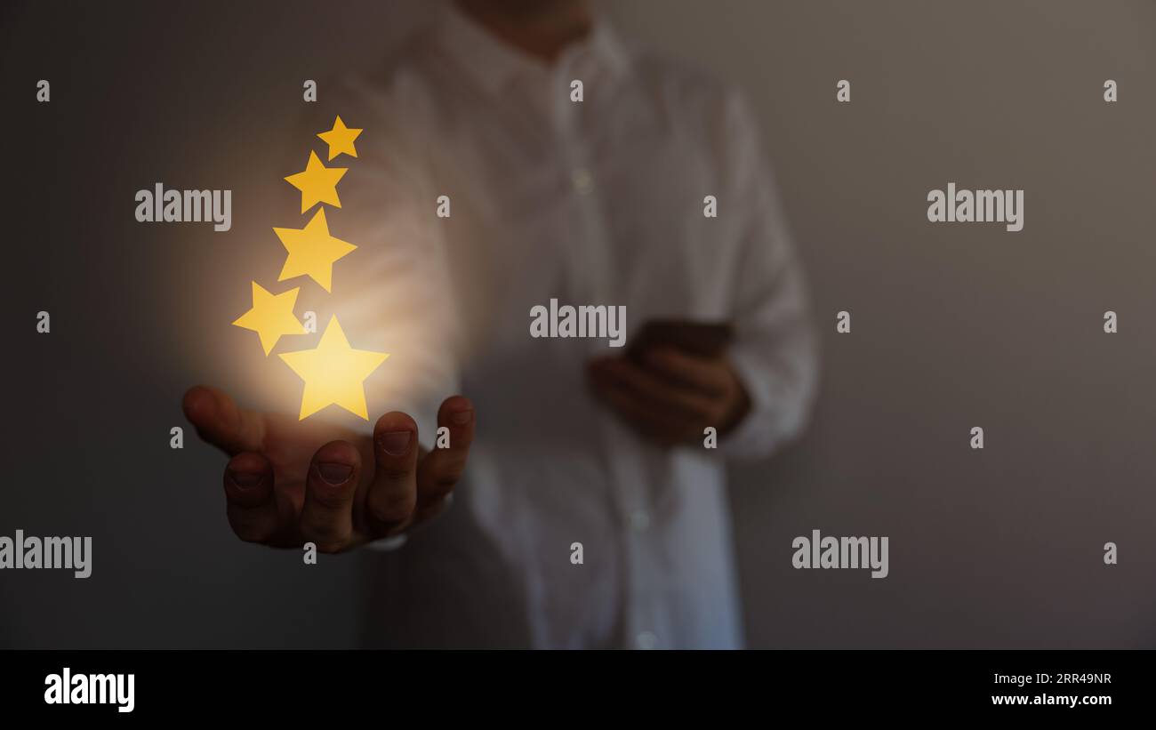 Customer evaluation feedback. men in suit Giving Positive Review for ...