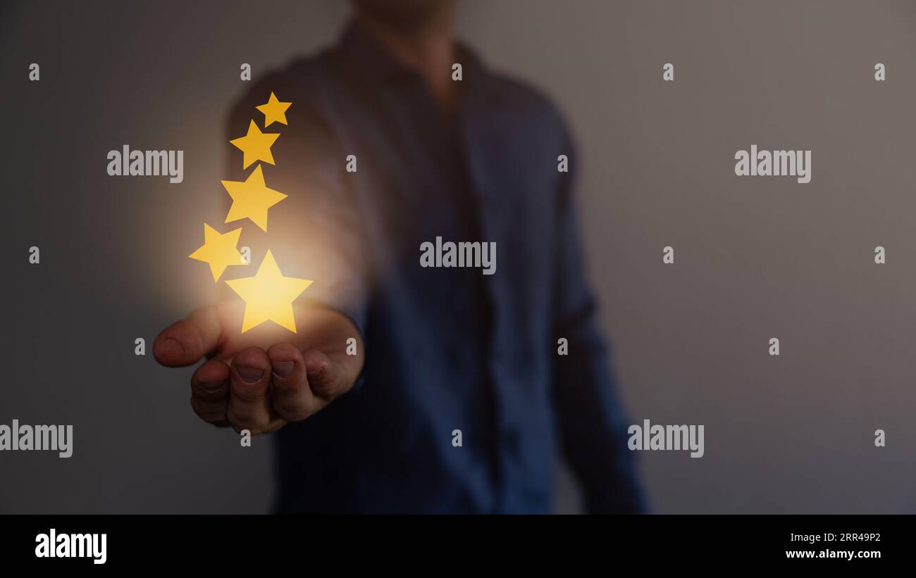 Customer evaluation feedback. men in suit Giving Positive Review for ...