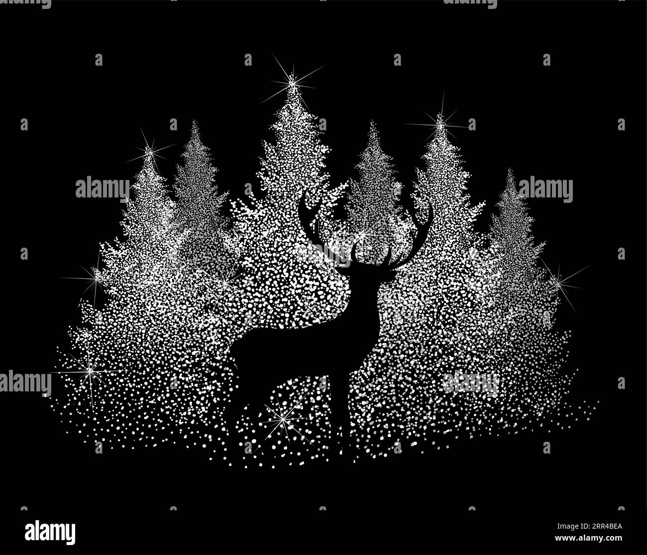Christmas illustration of deer and fir-trees. Vector illustration Stock ...
