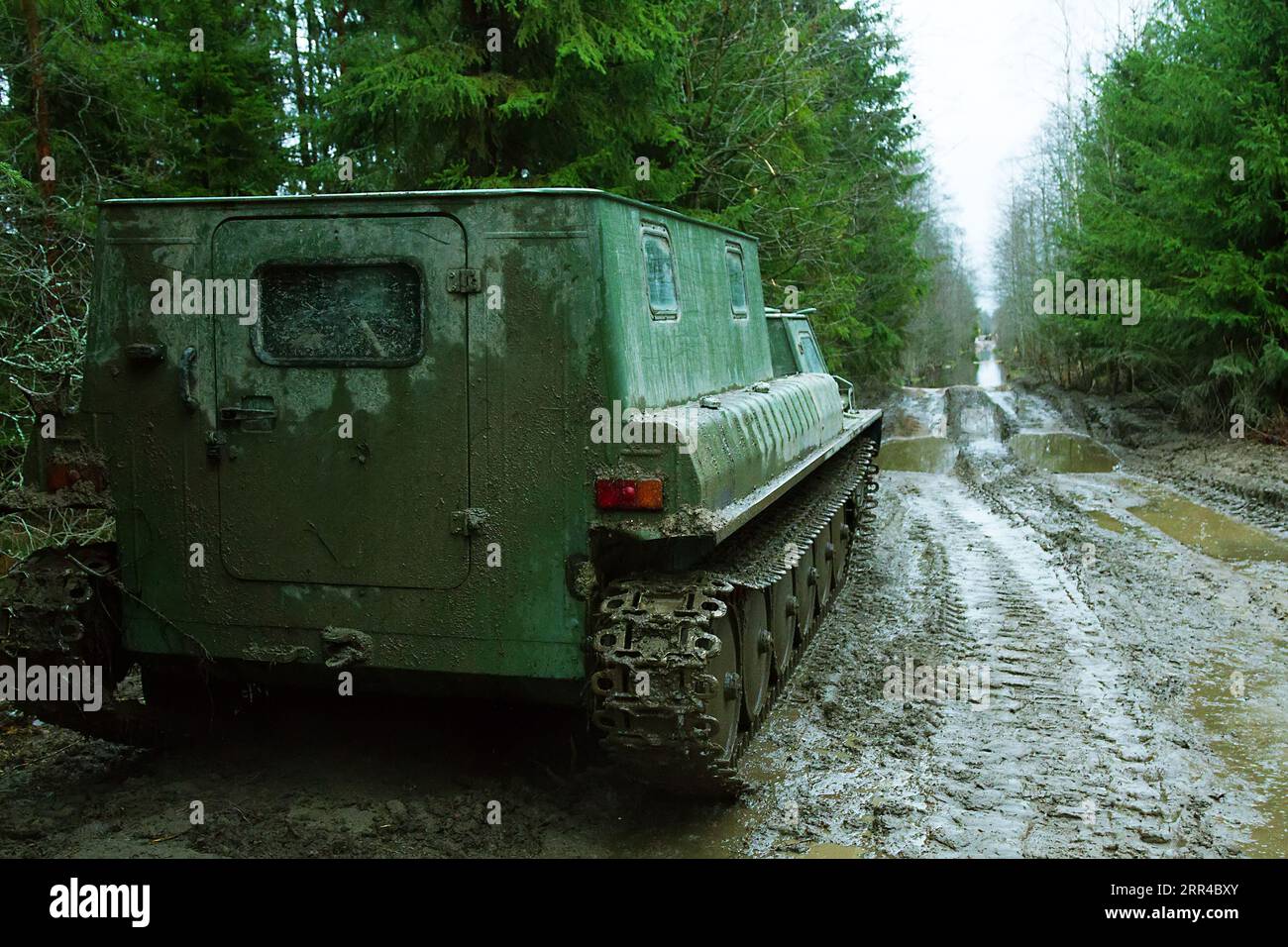 Old Soviet taiga and tundra all-terrain vehicle on track, caterpillar ...