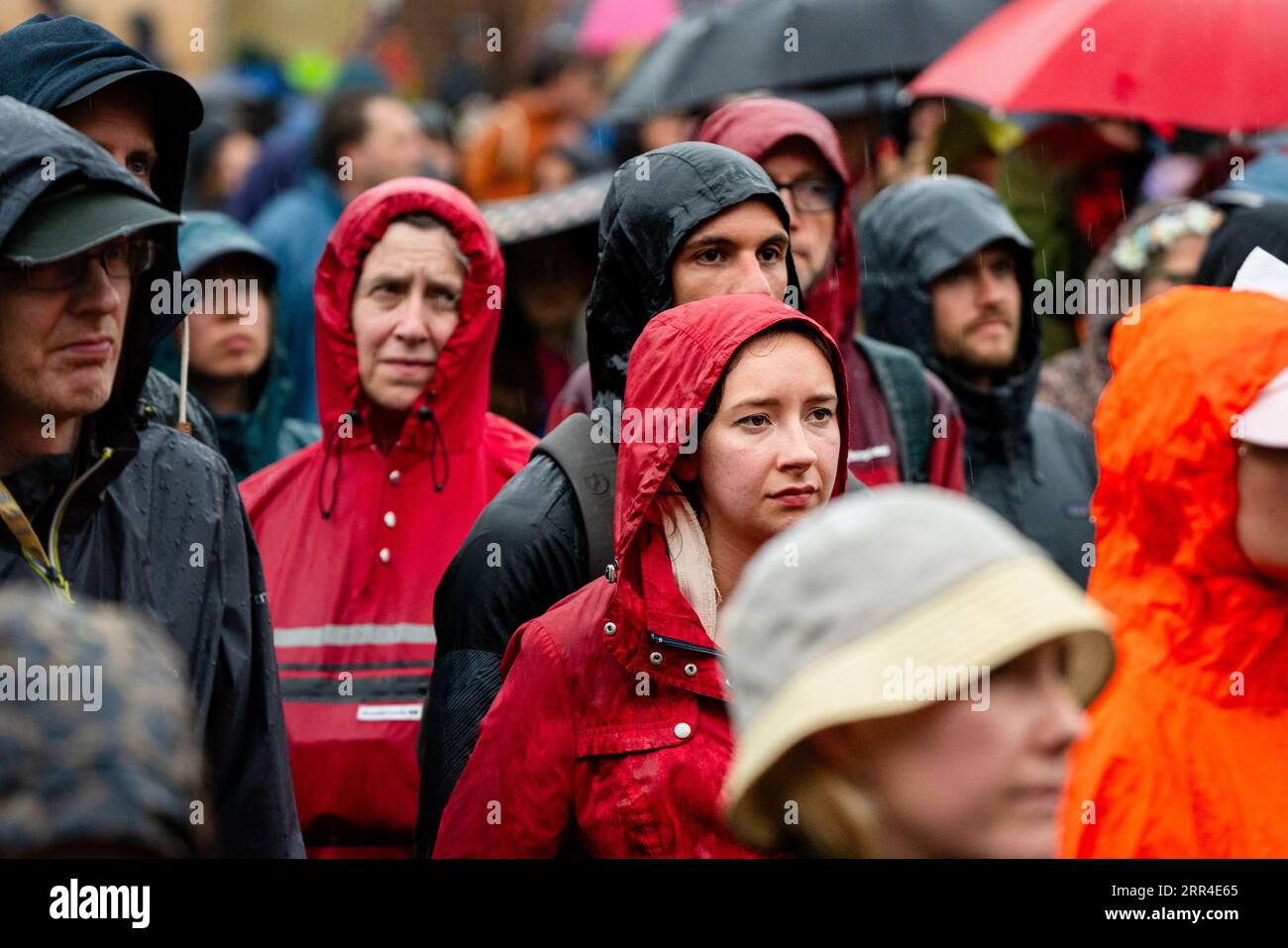 Fans looking determined to enjoy themselves in the rainstorm rain and ...