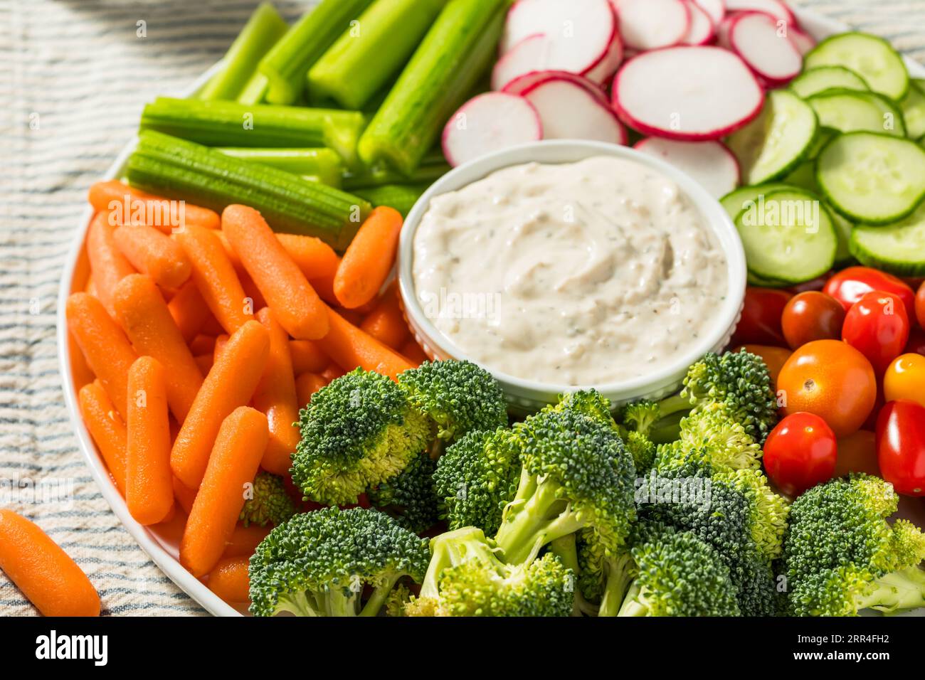 Healthy Homemade Veggie Tray Appetizer with French Onion Dip Stock ...