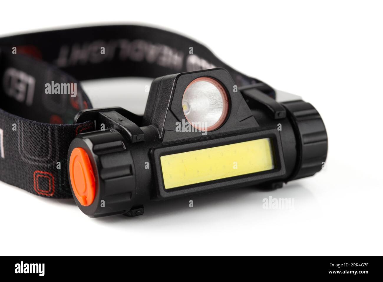 Head Torch flashlight on white background isolation. Light battery ...